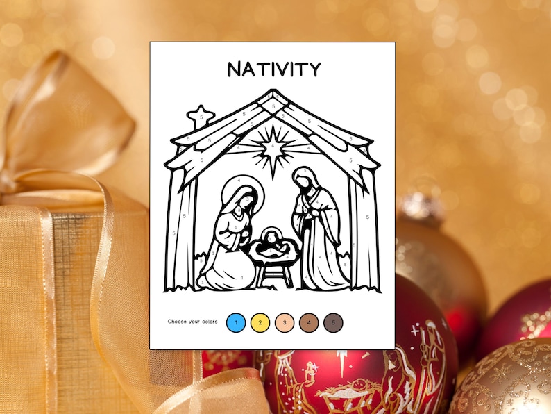 Nativity Color-by-number Worksheet, Printable Birth of Jesus for Kids ...