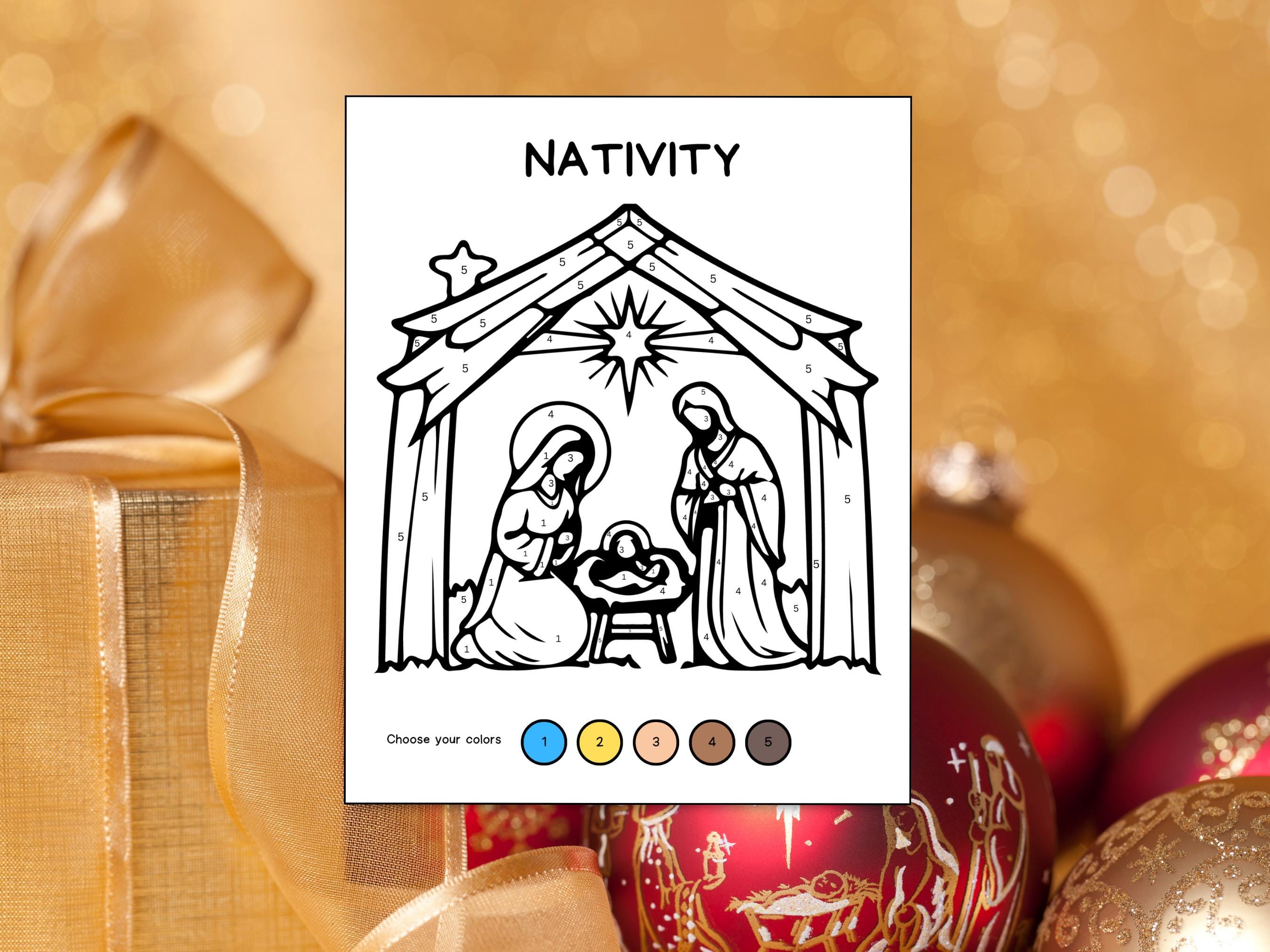 Nativity Color-by-number Worksheet, Printable Birth of Jesus for Kids ...