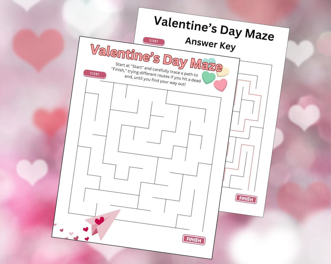 Valentine's Day Maze, Printable Worksheet Game for Kids, Adults, and ...