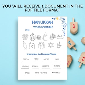Hanukkah Word Scramble Printable Worksheet Game, Kids, Adults, and ...