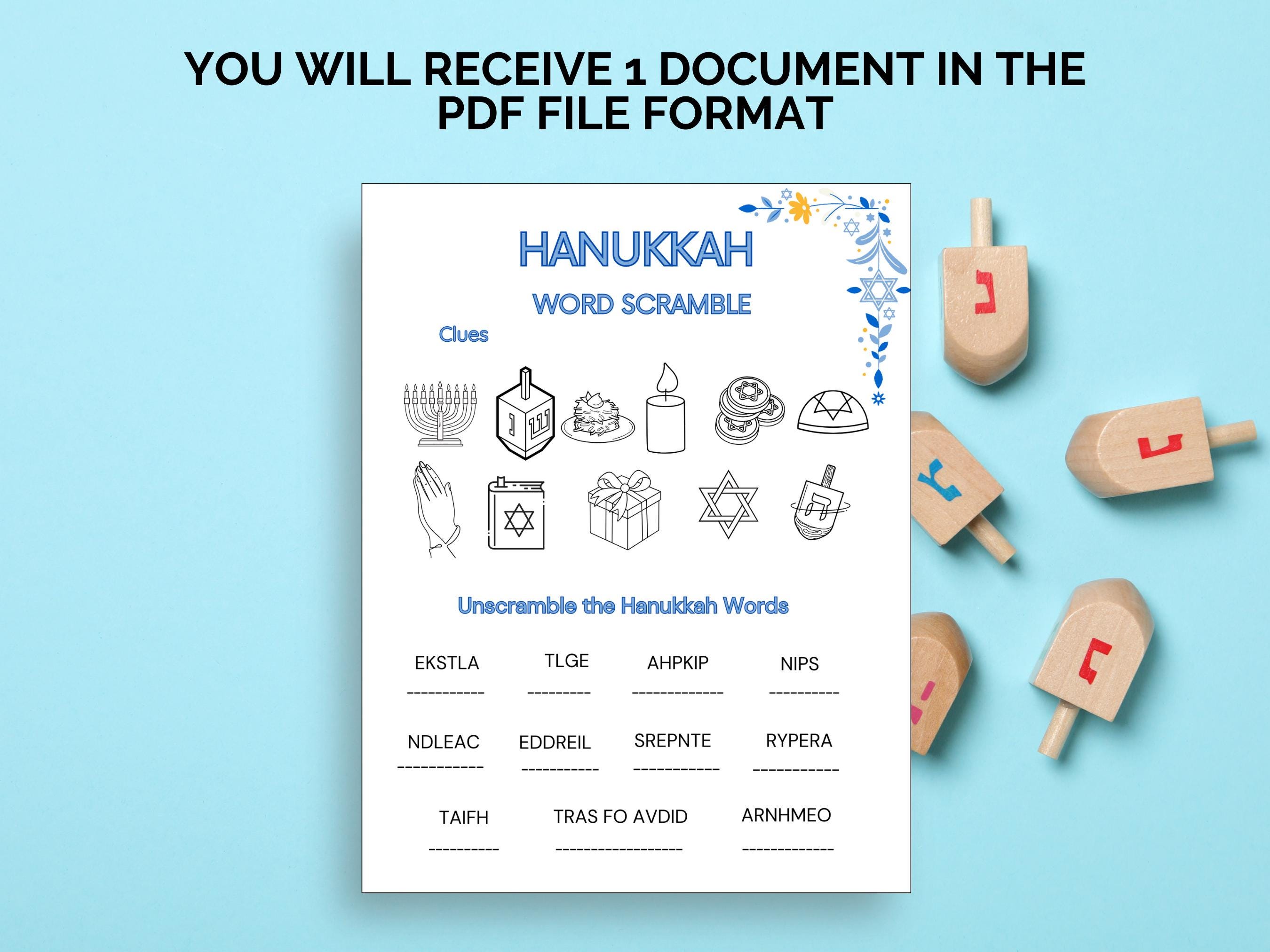 Hanukkah Word Scramble Printable Worksheet Game, Kids, Adults, and ...