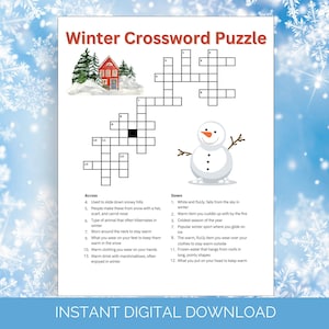 Winter Crossword Puzzle Printable Worksheet Game for Kids, Adults ...