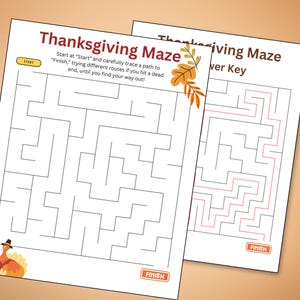 Thanksgiving Maze Printable Game Worksheet for Kids, Adults, and ...