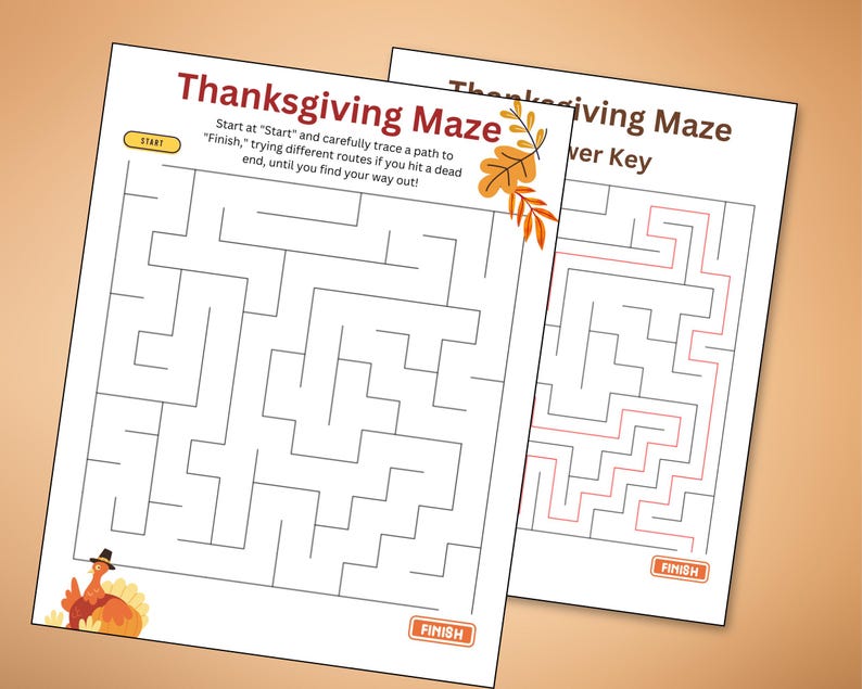 Thanksgiving Maze Printable Game Worksheet for Kids, Adults, and ...