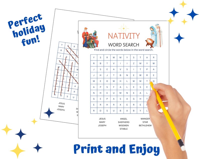 Nativity Word Search Worksheet, Printable Game for Kids, Adults, and ...
