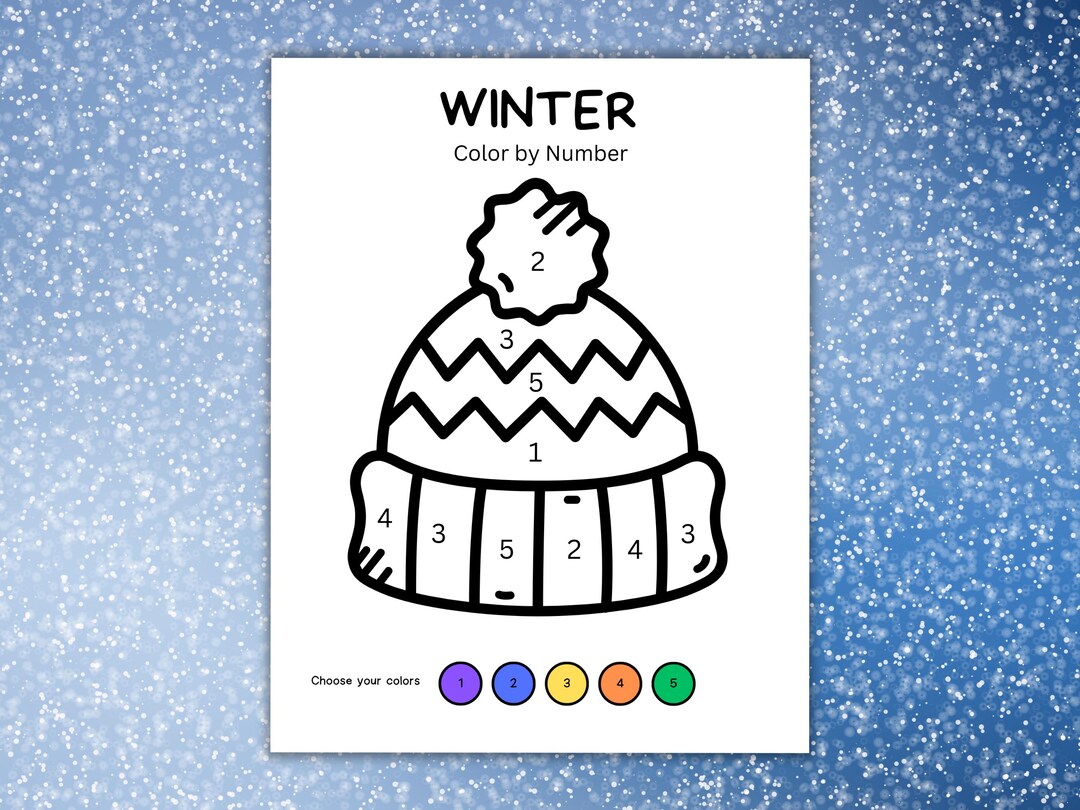 Winter Color-by-number Printable Worksheet for Kids, Adults, and ...