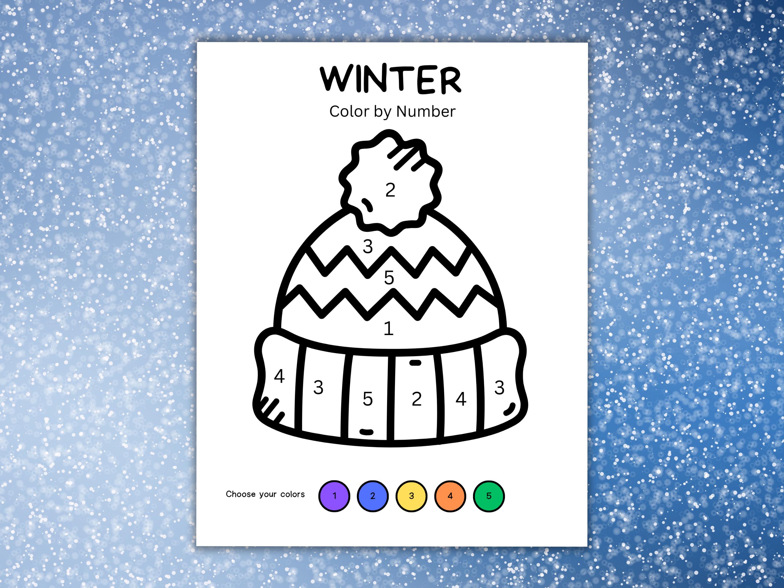 Winter Color-by-number Printable Worksheet for Kids, Adults, and ...