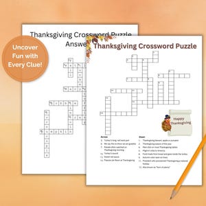 Thanksgiving Crossword Puzzle Printable Worksheet Game-kids, Adults ...