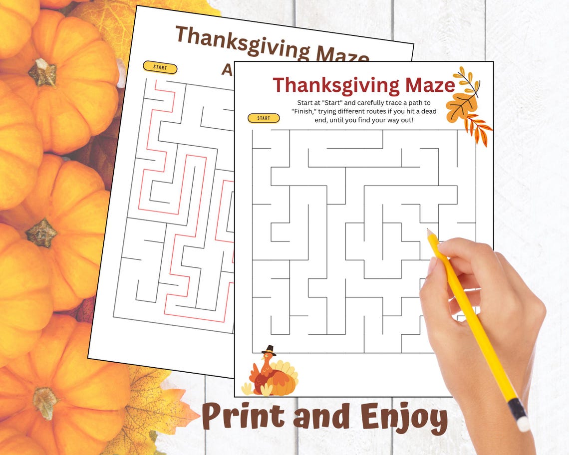 Thanksgiving Maze Printable Game Worksheet for Kids, Adults, and ...
