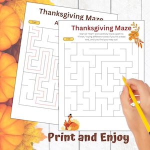 Thanksgiving Maze Printable Game Worksheet for Kids, Adults, and ...