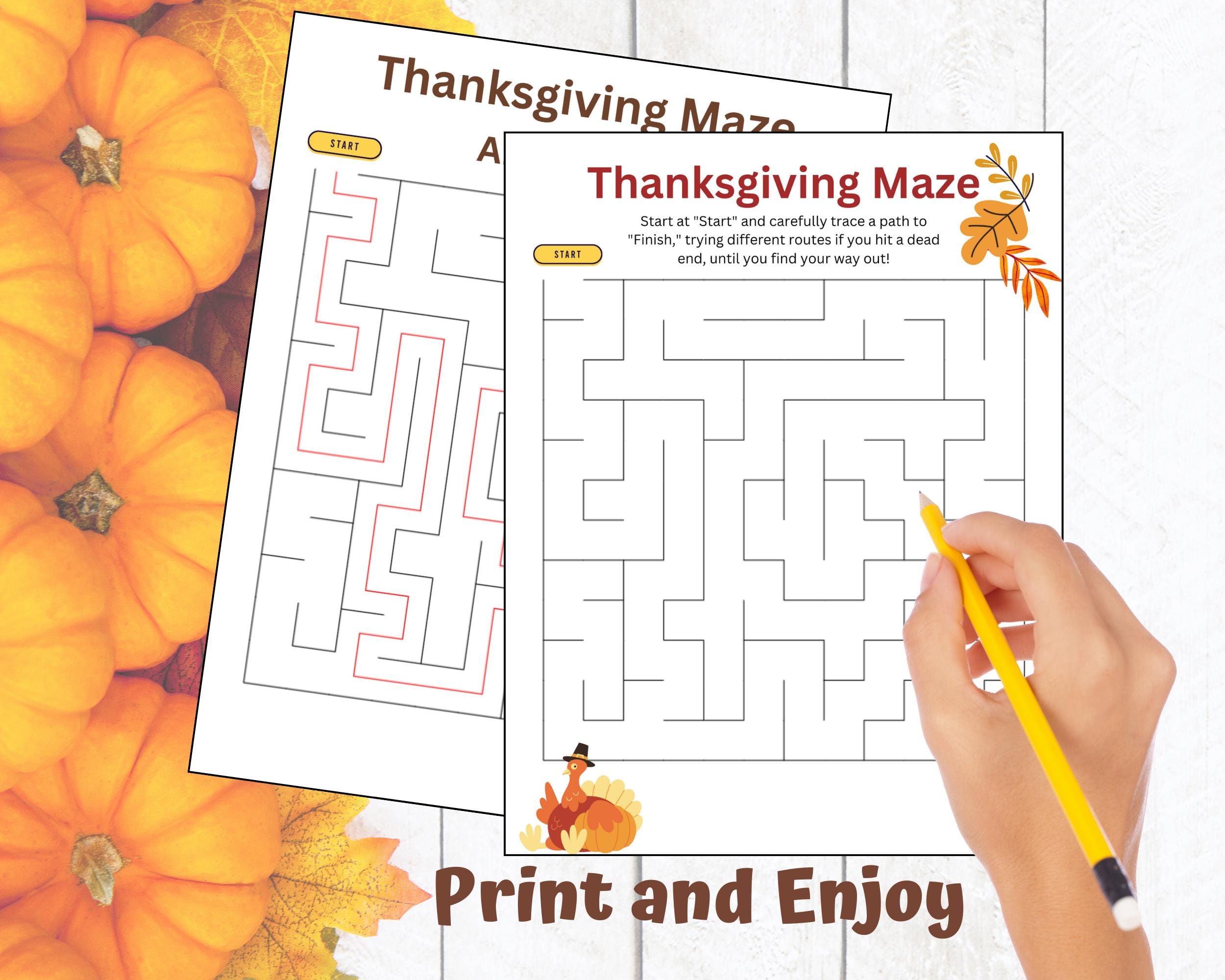 Thanksgiving Maze Printable Game Worksheet for Kids, Adults, and ...