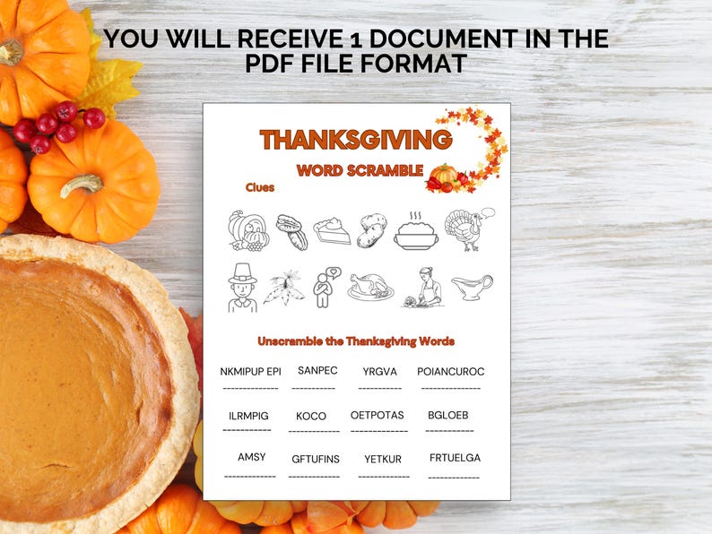 Thanksgiving Word Scramble Printable Worksheet Game-kids, Adults ...