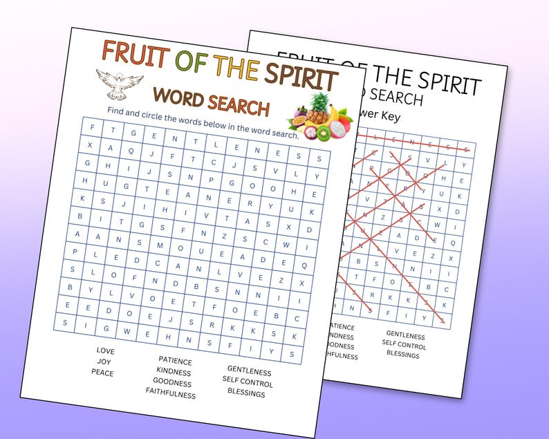 Fruit of the Spirit Word Search Printable Worksheet Game for Kids ...