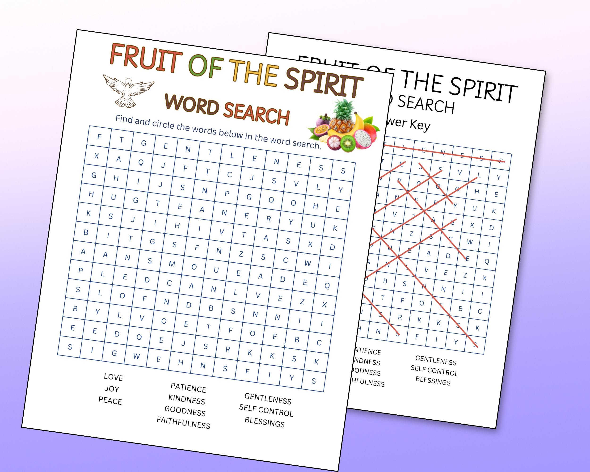 Fruit of the Spirit Word Search Printable Worksheet Game for Kids ...