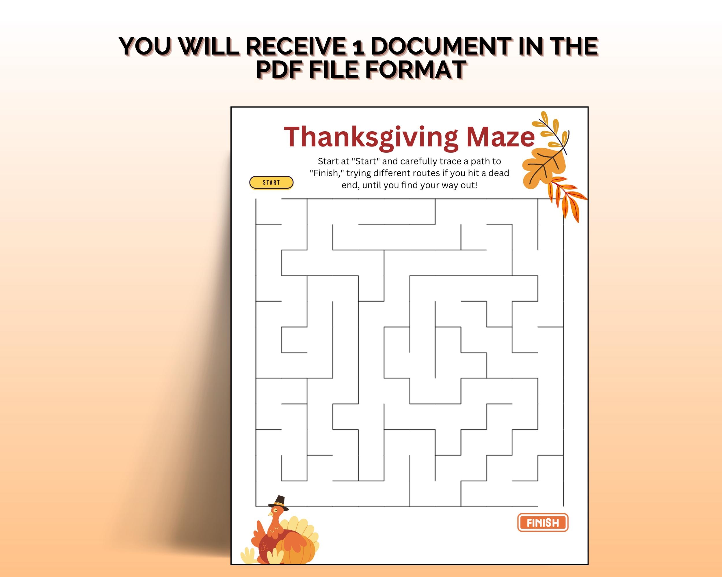 Thanksgiving Maze Printable Game Worksheet for Kids, Adults, and ...