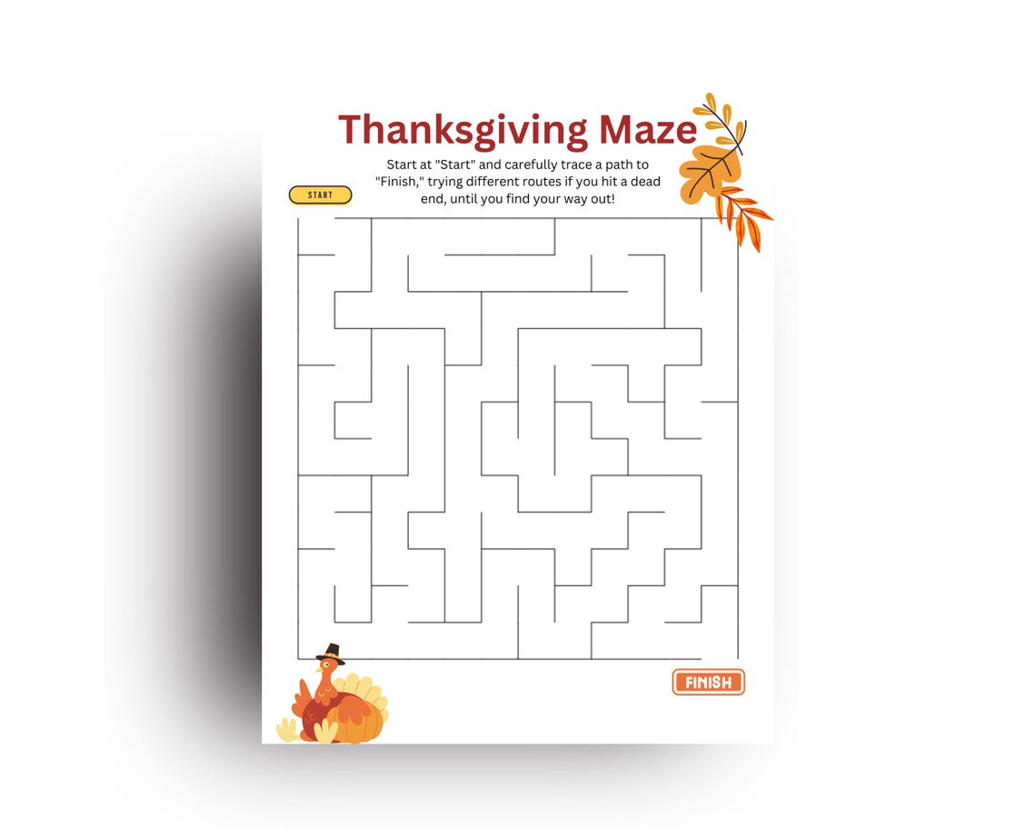 Thanksgiving Maze Printable Game Worksheet for Kids, Adults, and ...