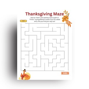 Thanksgiving Maze Printable Game Worksheet for Kids, Adults, and ...