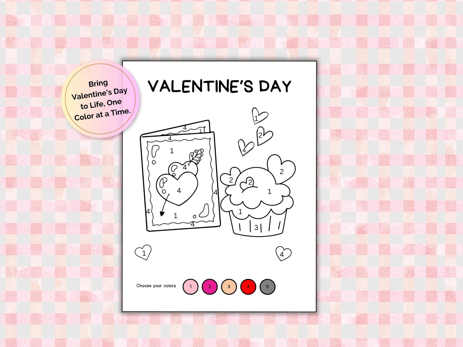 Valentine's Day Color-by-number, Printable Worksheet for Kids, Adults ...