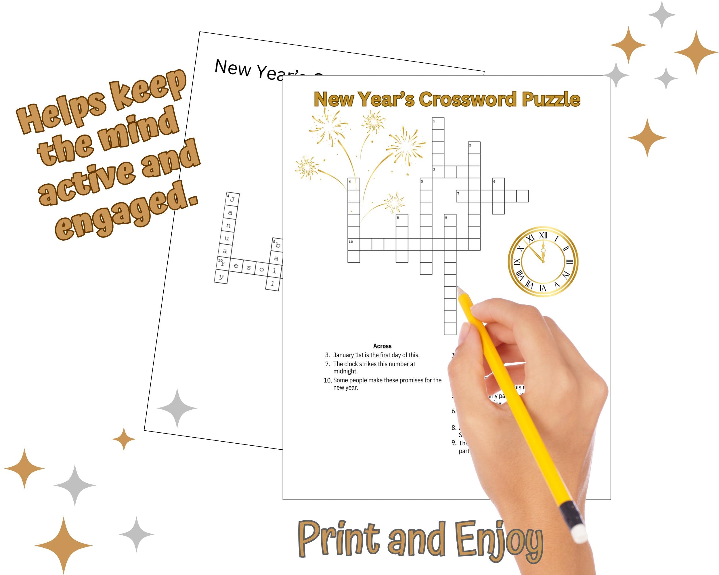 New Year's Crossword Puzzle Printable Worksheet for Kids, Adults, and ...