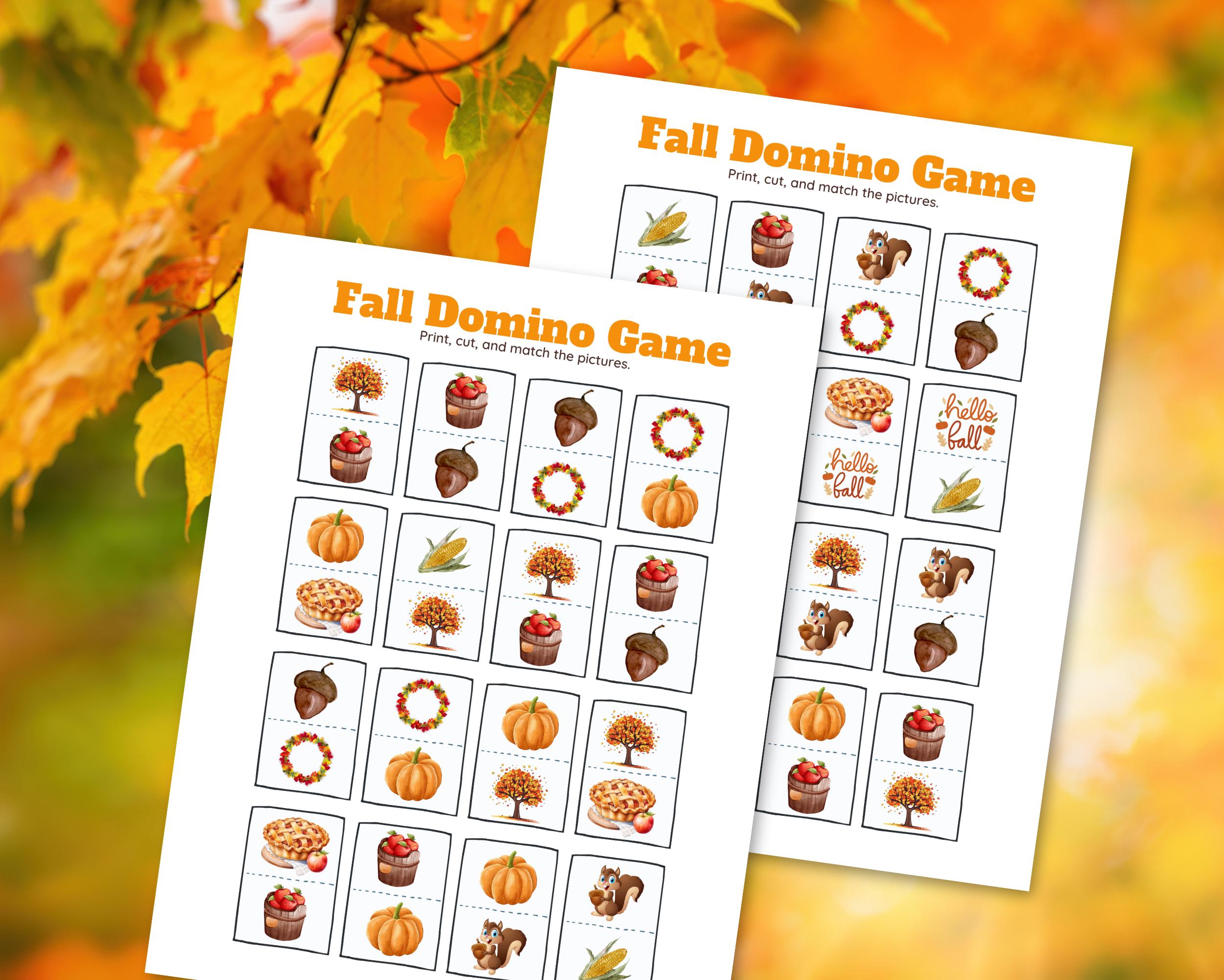 Fall Dominoes, Printable Game for Kids, Adults, and Seniors Dementia ...
