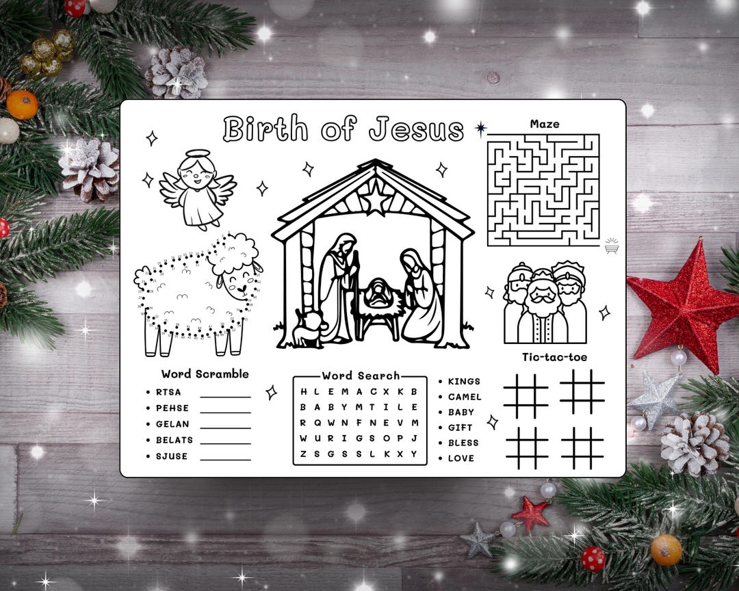 Nativity Activity Placemat Printable Worksheet, Christmas Kids Coloring ...