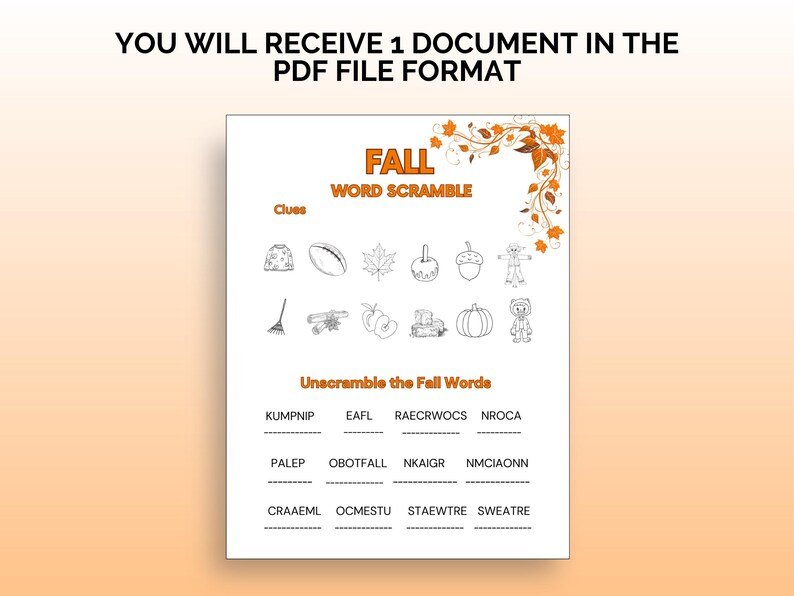 Fall Word Scramble Printable Worksheet Game-kids, Adults, Seniors ...