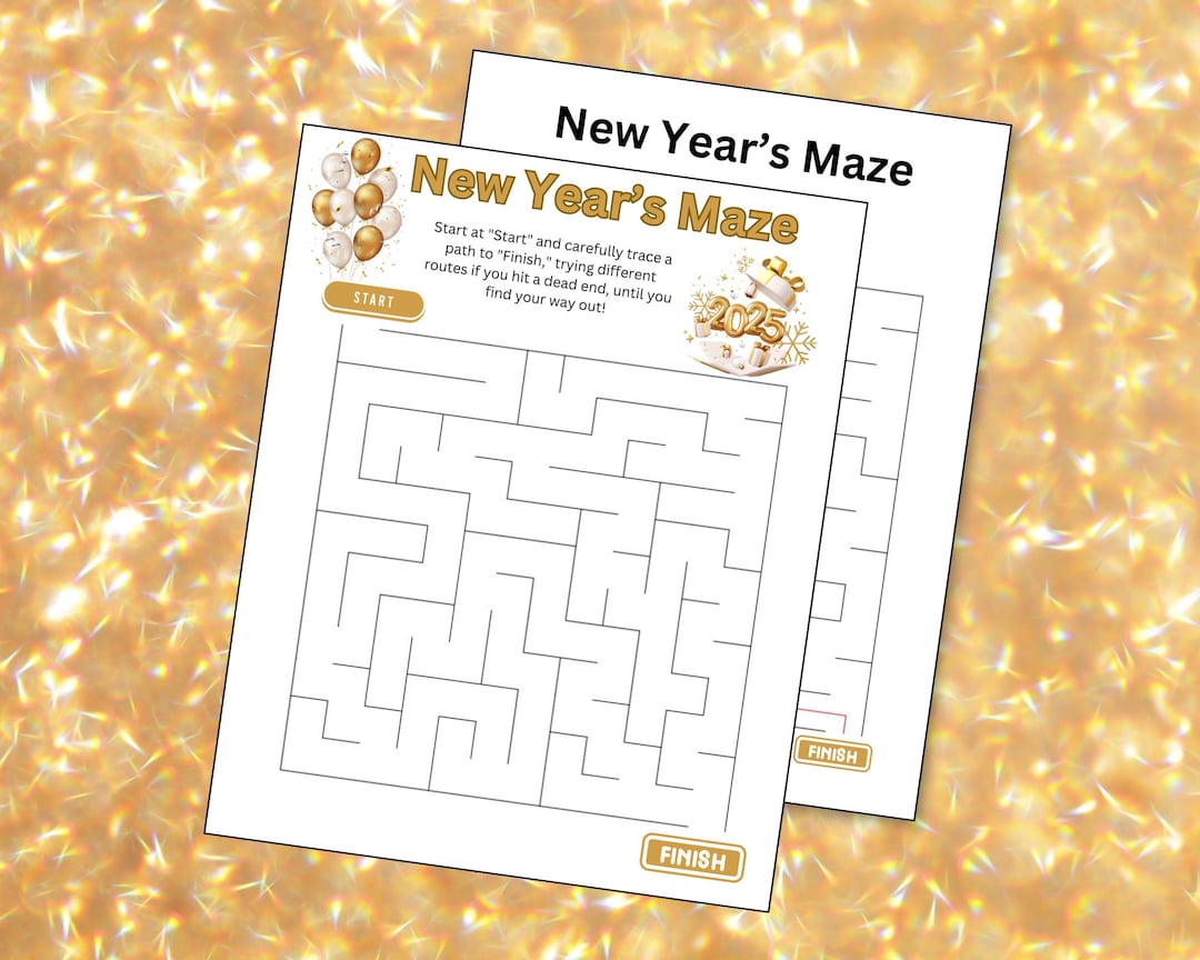New Year's Maze Printable Worksheet for Kids, Adults, and Seniors - Etsy