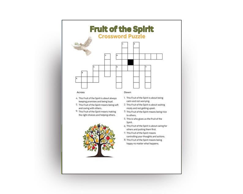 Fruit of the Spirit Crossword Puzzle Printable | Christian Bible ...