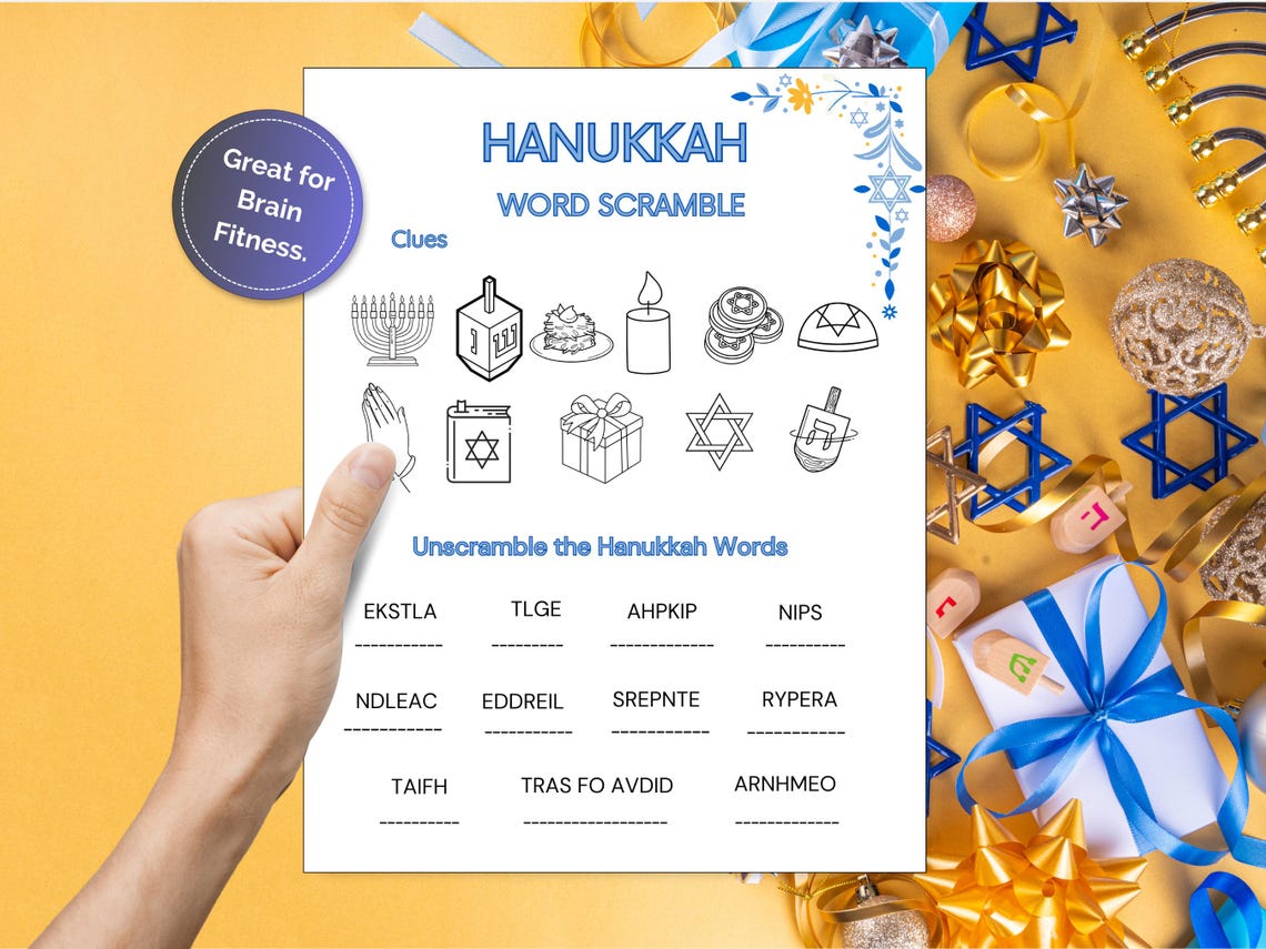 Hanukkah Word Scramble Printable Worksheet Game, Kids, Adults, and ...