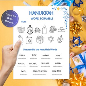 Hanukkah Word Scramble Printable Worksheet Game, Kids, Adults, and ...