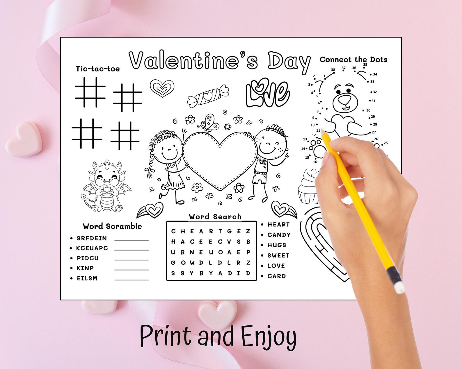 Valentine Activity Placemat, Valentine's Day Worksheet for Kids ...