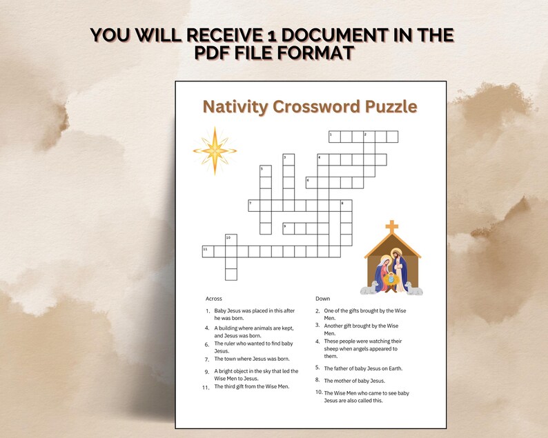 Nativity Crossword Puzzle Printable Worksheet, Christmas Crossword ...