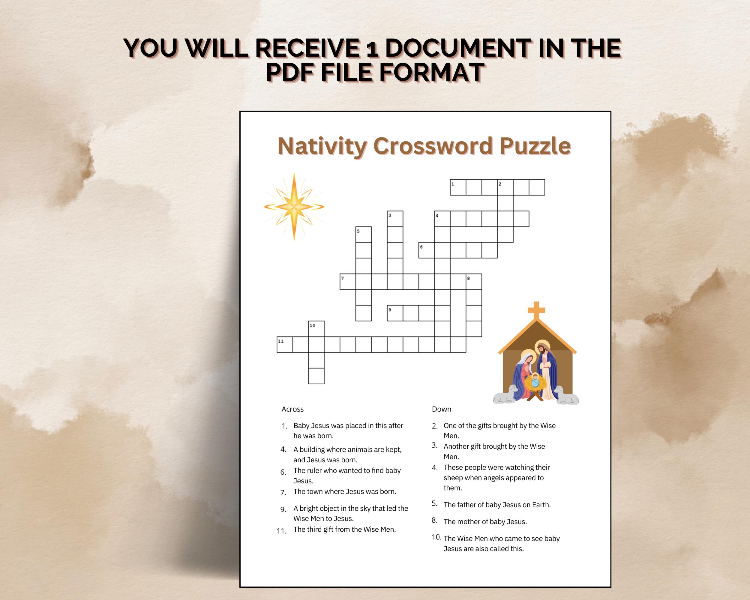 Nativity Crossword Puzzle Printable Worksheet, Christmas Crossword ...