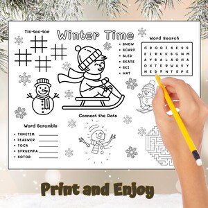 Winter Activity Placemat Worksheet, Printable Winter Coloring Placemat ...
