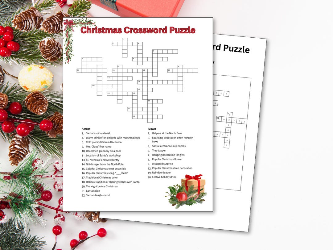 Christmas Crossword Puzzle Printable Worksheet Game-kids, Adults ...