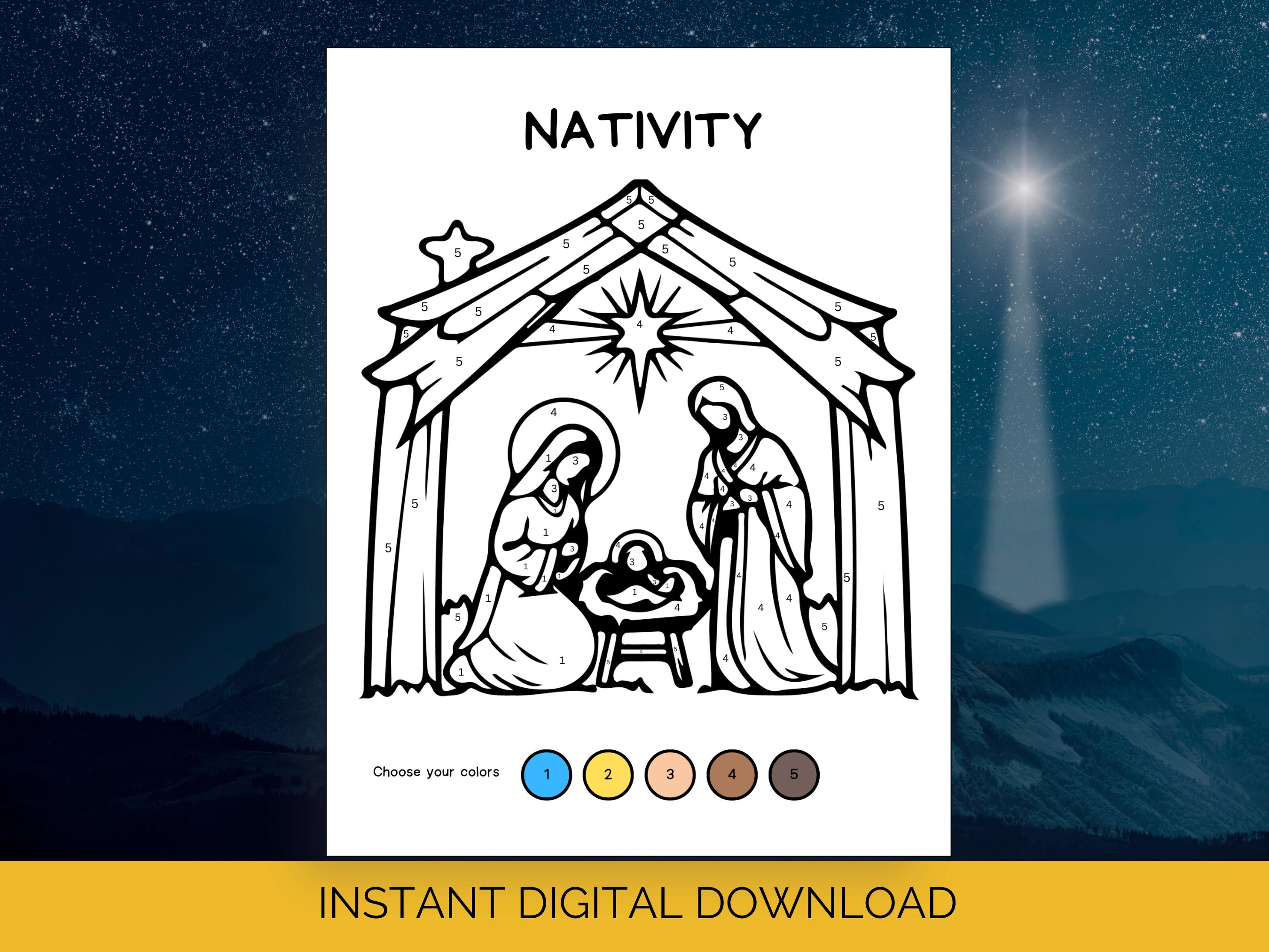 Nativity Color-by-number Worksheet, Printable Birth of Jesus for Kids ...