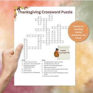 Thanksgiving Crossword Puzzle Printable Worksheet Game-kids, Adults ...