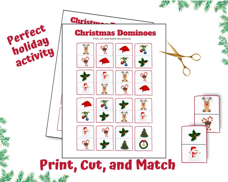 Christmas Dominoes, Printable Game for Kids, Adults, and Seniors ...