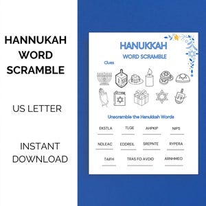 Hanukkah Word Scramble Printable Worksheet Game, Kids, Adults, and ...