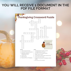 Thanksgiving Crossword Puzzle Printable Worksheet Game-kids, Adults ...