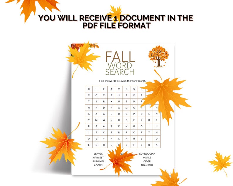 Fall Word Search Printable Worksheet, Autumn Word Search, Fall Activity ...