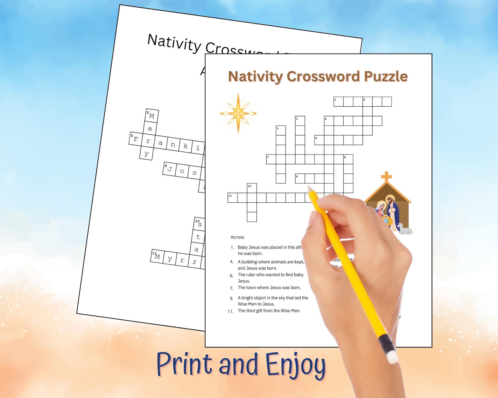 Nativity Crossword Puzzle Printable Worksheet, Christmas Crossword ...
