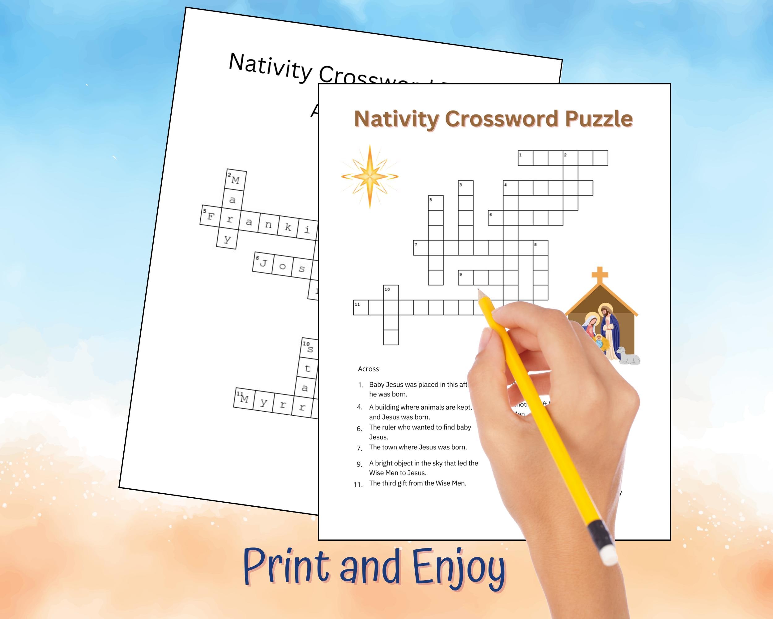 Nativity Crossword Puzzle Printable Worksheet, Christmas Crossword ...