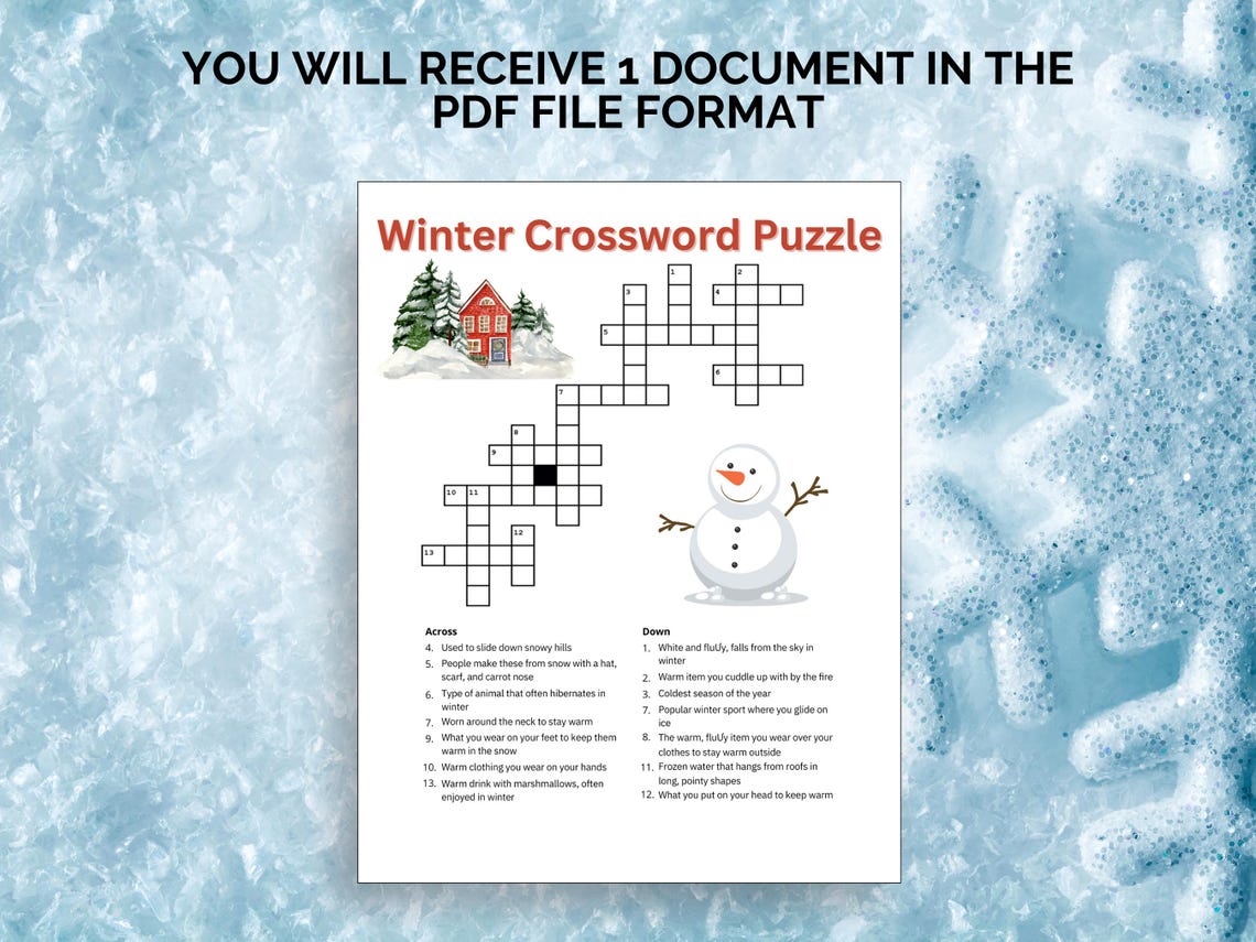 Winter Crossword Puzzle Printable Worksheet Game for Kids, Adults ...
