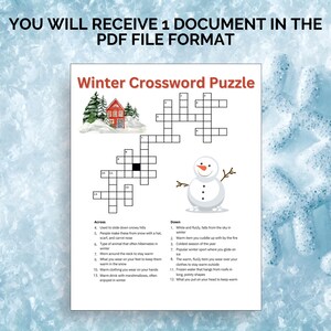 Winter Crossword Puzzle Printable Worksheet Game for Kids, Adults ...