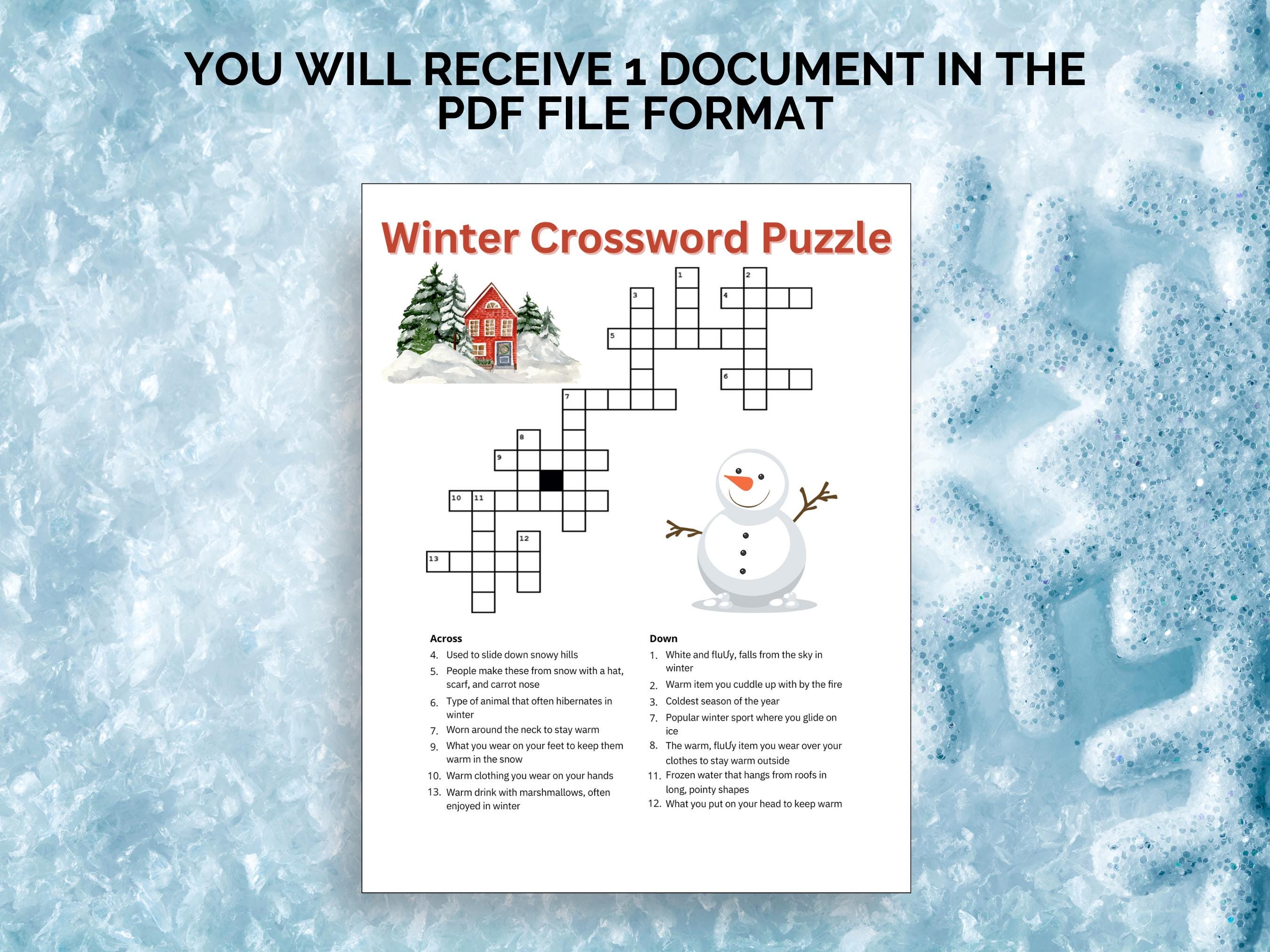 Winter Crossword Puzzle Printable Worksheet Game for Kids, Adults ...