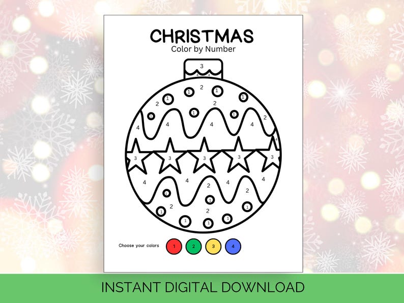 Christmas Color-by-number Printable Activity Worksheet for Kids, Adults ...