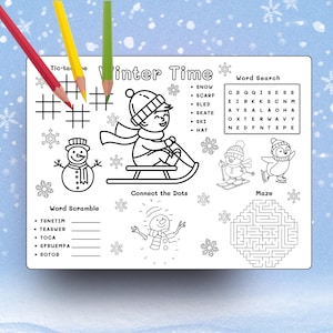 Winter Activity Placemat Worksheet, Printable Winter Coloring Placemat ...