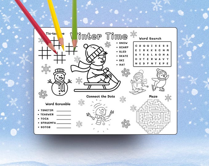 Winter Activity Placemat Printable Winter Coloring Placemats Winter ...