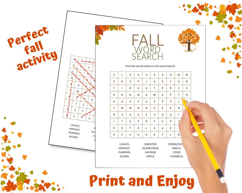 Fall Word Search Printable Worksheet, Autumn Word Search, Fall Activity ...